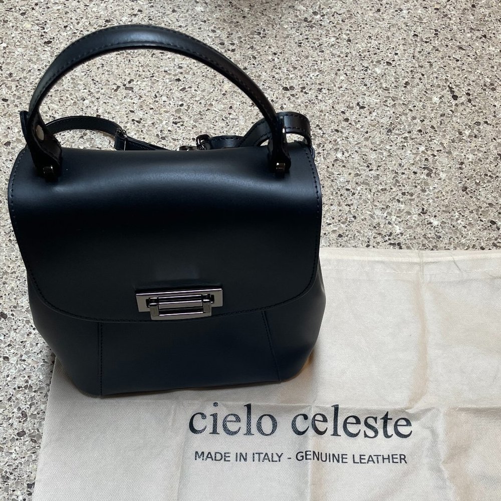 Cielo Celeste Italian Black Leather Convertible Backp… - Gem